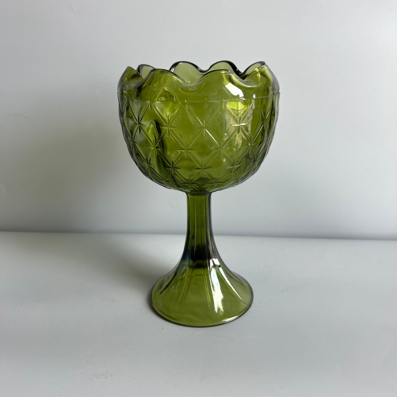 Green Glass Compote or Vase or Dish With Pedestal Foot - Etsy