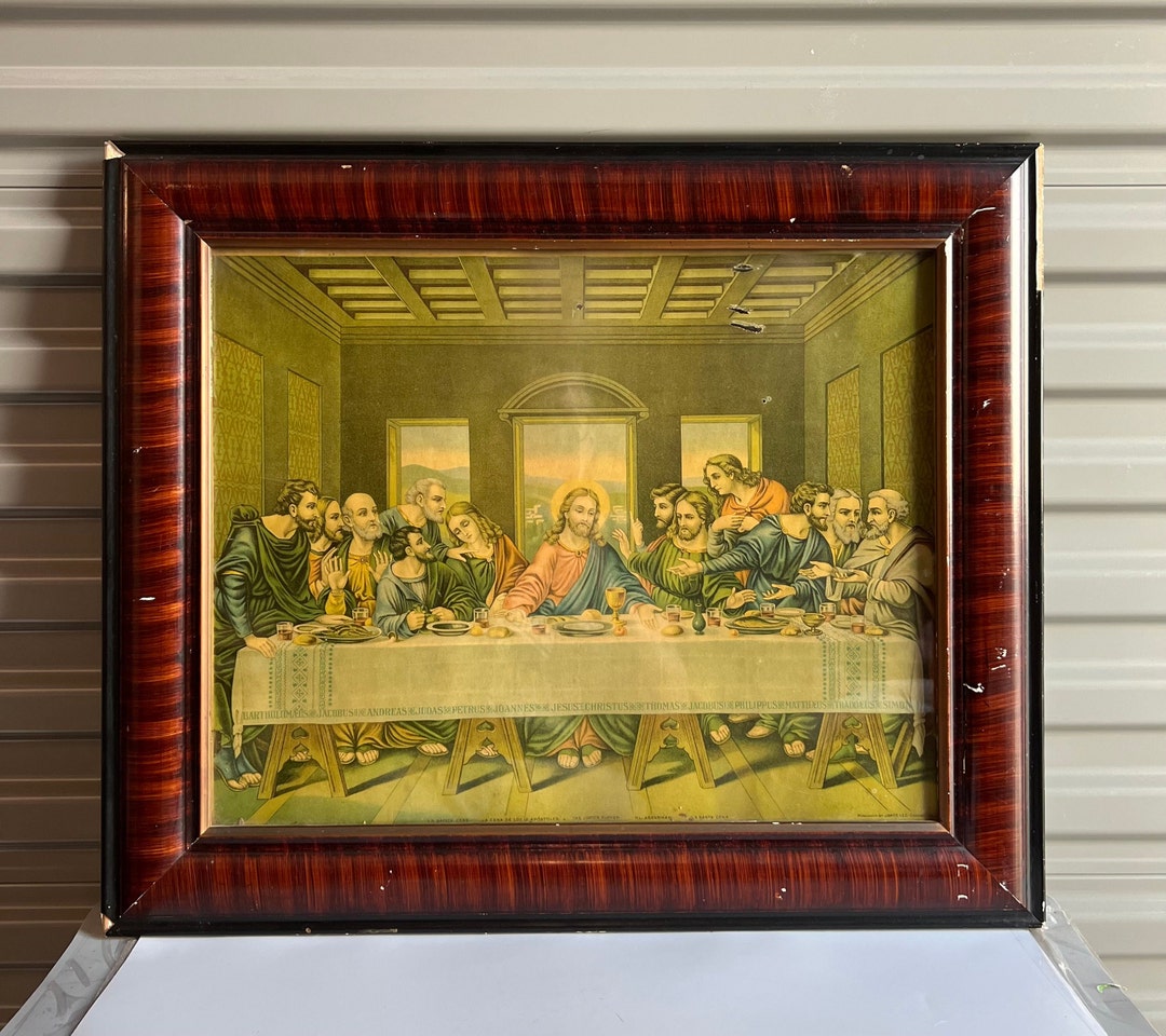 Antique Lithograph Last Supper Early 1900s Frame 16" X 20" by James Lee ...