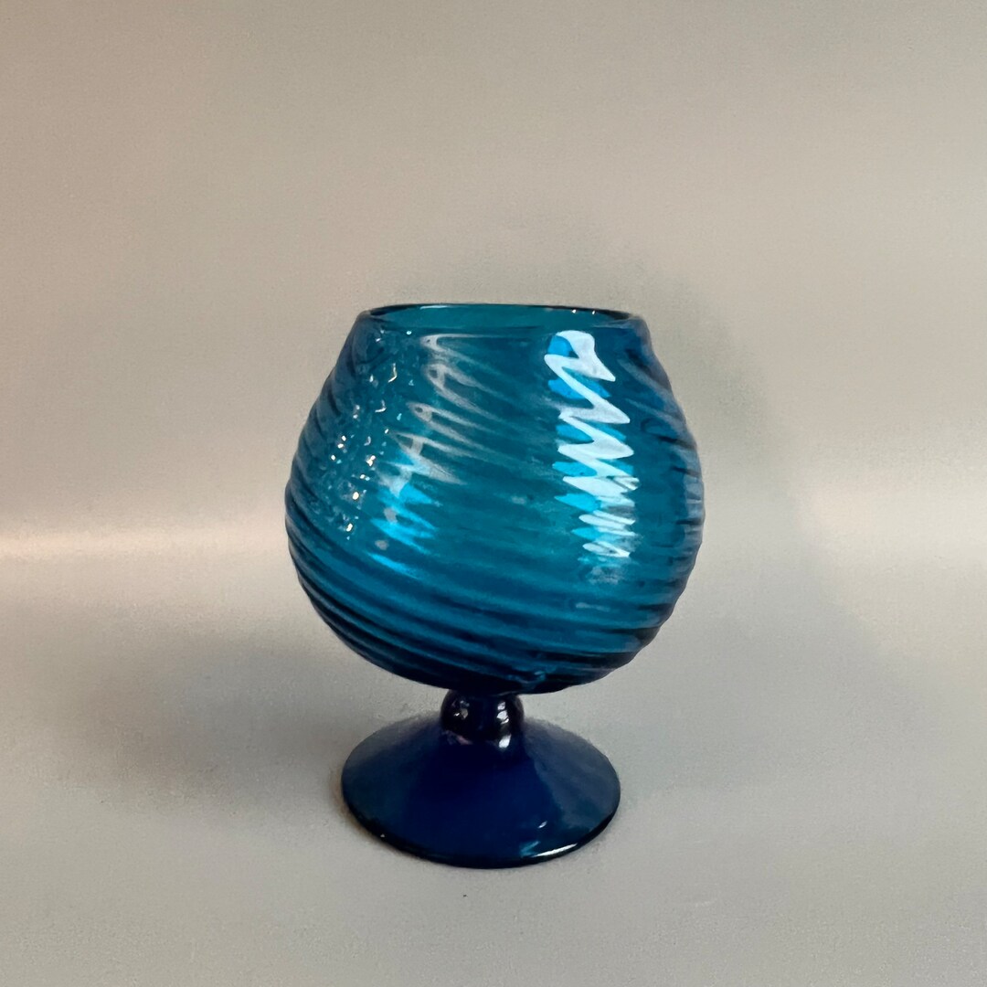 Blue Glass Vase 5" With Swirl and Pedestal - Etsy