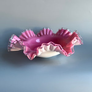 Vintage Fenton Pink and White Silvercrest 11" Bowl With Ruffle Lip - Etsy