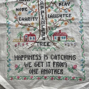 Embroidered Cross Sitch Sampler of Tree of Happiness Unframed 12 X 17 ...