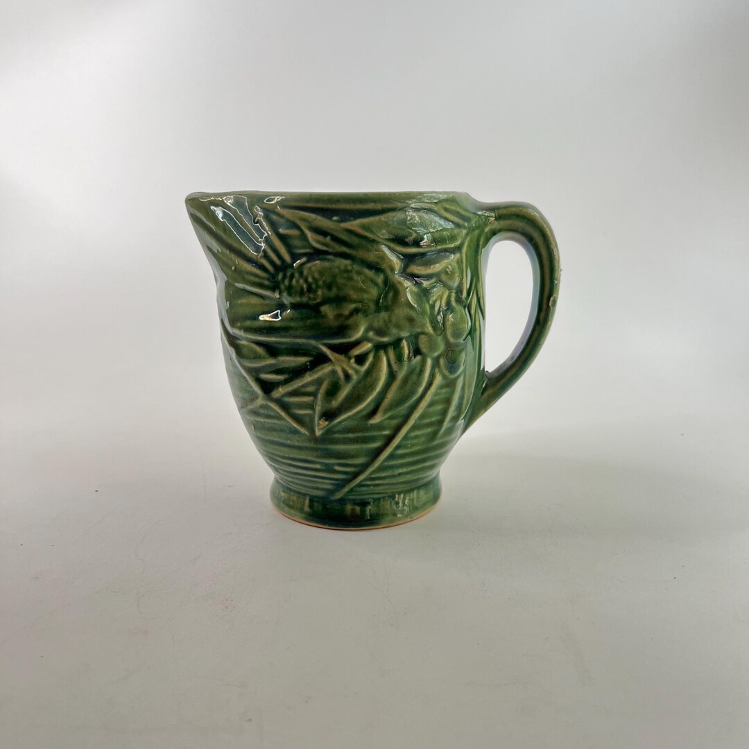 1930s Mccoy Pitcher Bird and Fruit 5" Green Stoneware Pottery - Etsy