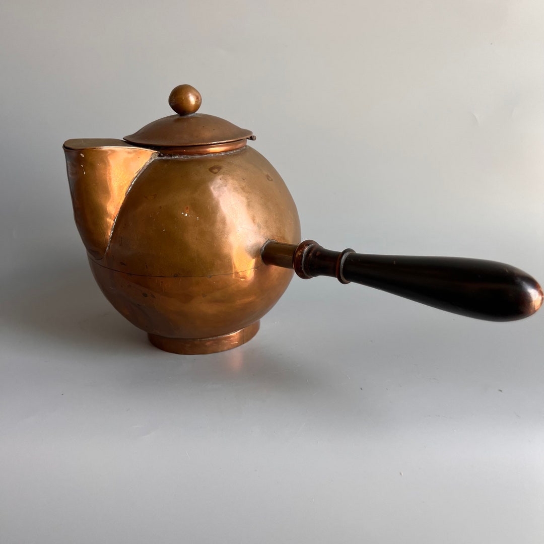 Vintage Copper Kettle With Straight Handle Round Shape Nice Patina Some ...