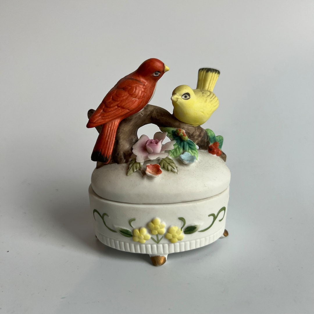 Vintage Lefton Trinket Box: Ceramic Birds and Flowers Jewelry Box - Etsy