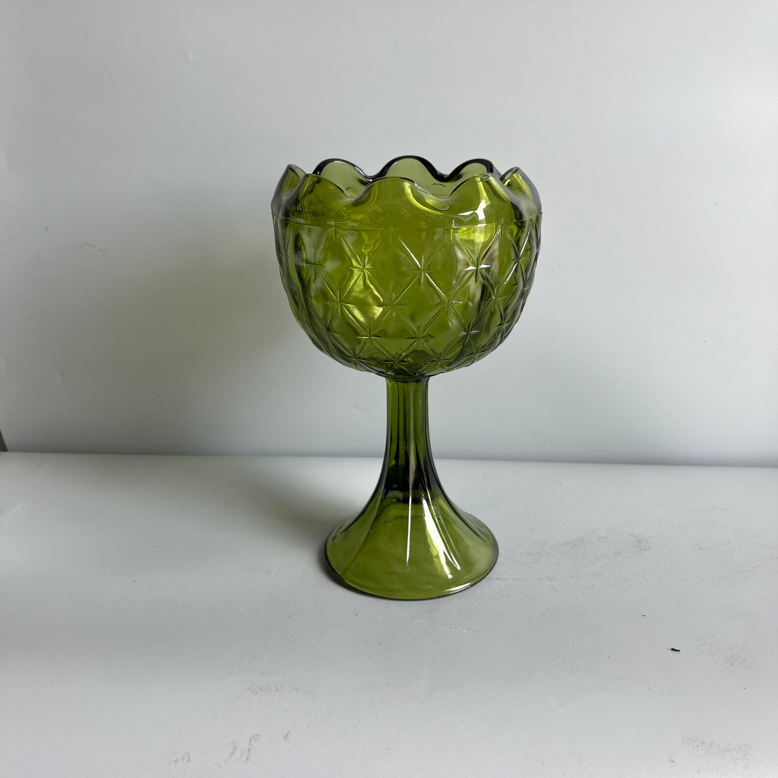 Green Glass Compote or Vase or Dish With Pedestal Foot - Etsy