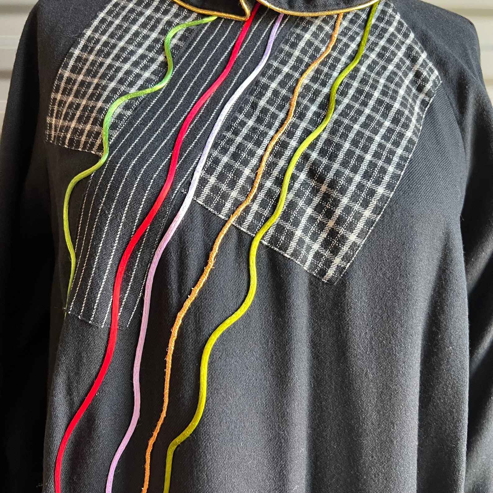 1980s Koos Tunic Black Wool With Decorated Front Ruffle Collar Side ...