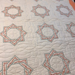 1980s Quilt White and Orange Embroidered Octagon Star Pattern Very Nice ...