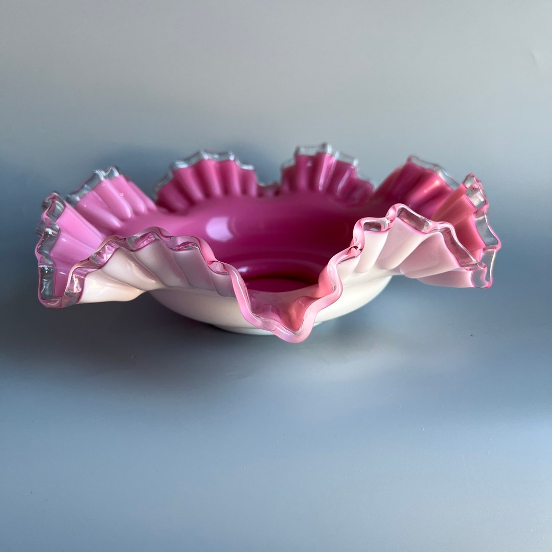Vintage Fenton Pink and White Silvercrest 11" Bowl With Ruffle Lip - Etsy
