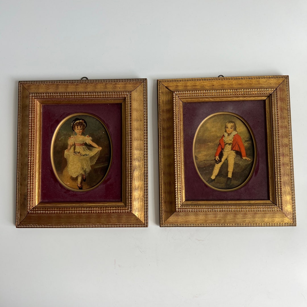 Vintage Framed Victorian Children Deep Wood Frames Set of 2 With Round ...