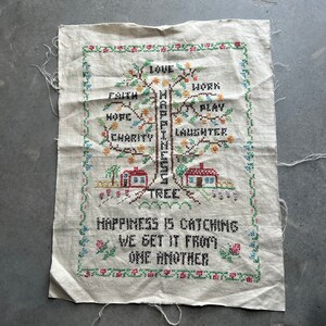 Embroidered Cross Sitch Sampler of Tree of Happiness Unframed 12 X 17 ...