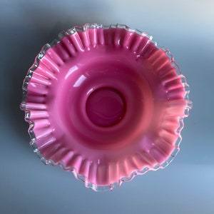 Vintage Fenton Pink and White Silvercrest 11" Bowl With Ruffle Lip - Etsy
