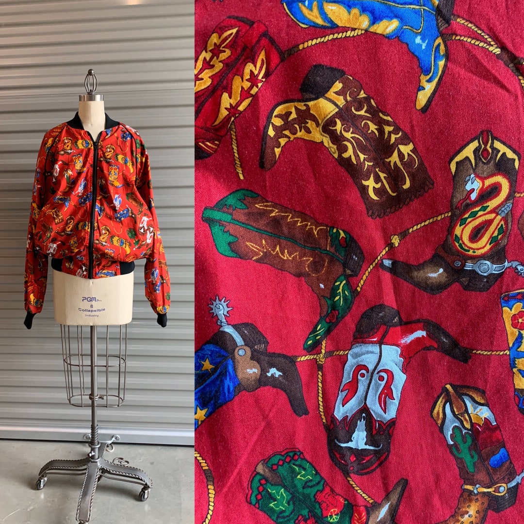 1980s Red Western Jacket With Fancy Cowboy Boots Over Size Unisex Mens ...