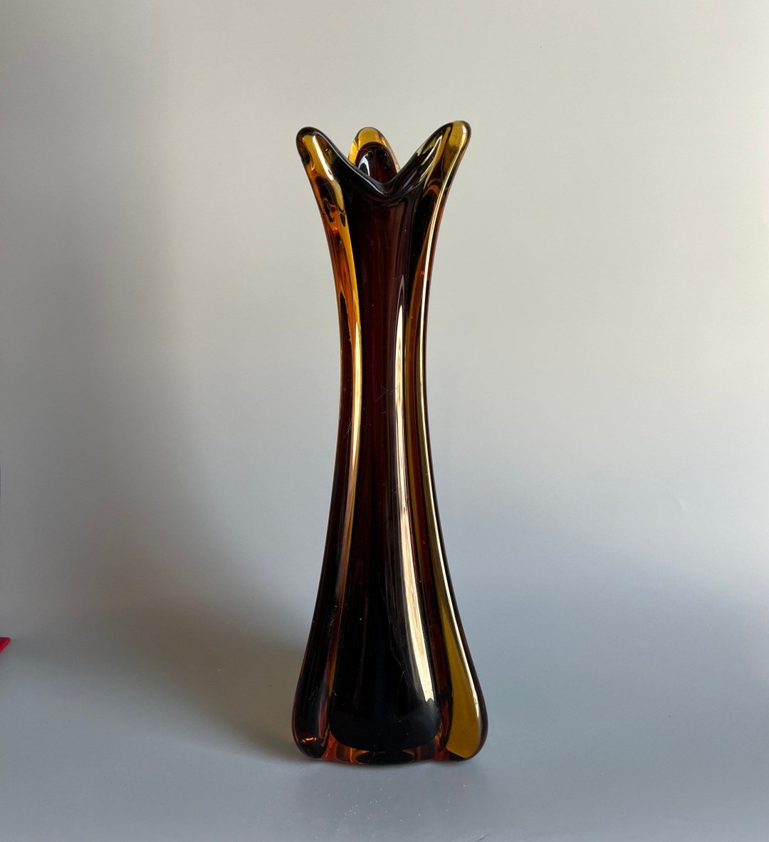 Vintage Swung Vase Large Heavy Amber Brown Hand Blown - Etsy