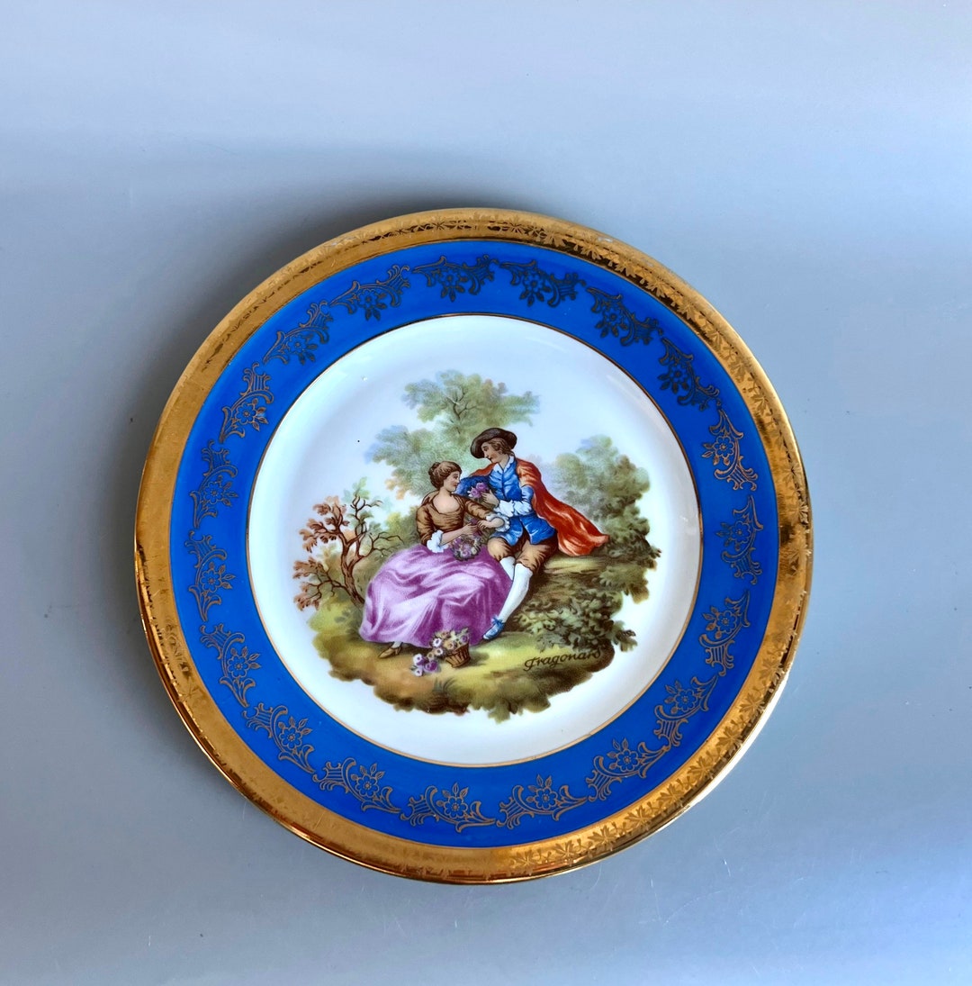 Limoges Porcelain Gilt Plate Gout De Ville Fragoners France Blue and ...
