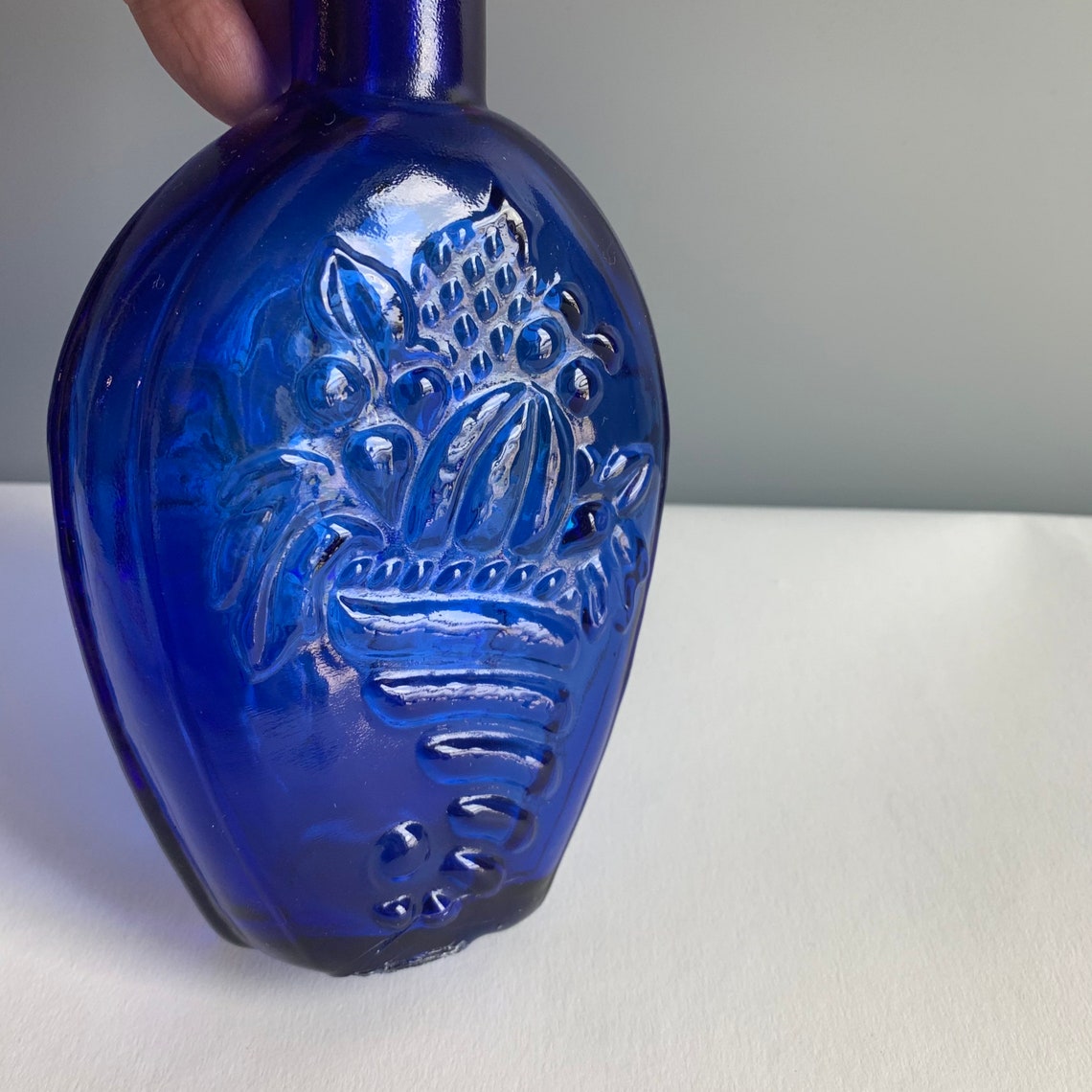 Cobalt Blue Glass Bottle 7 Tall With Eagle Recycled Etsy