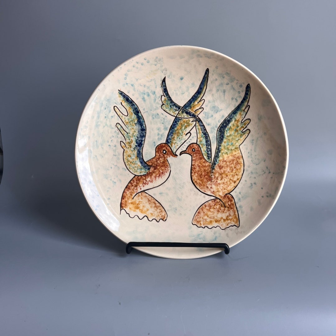 Decoative Plate 2 Doves Hand Painted Portugal - Etsy