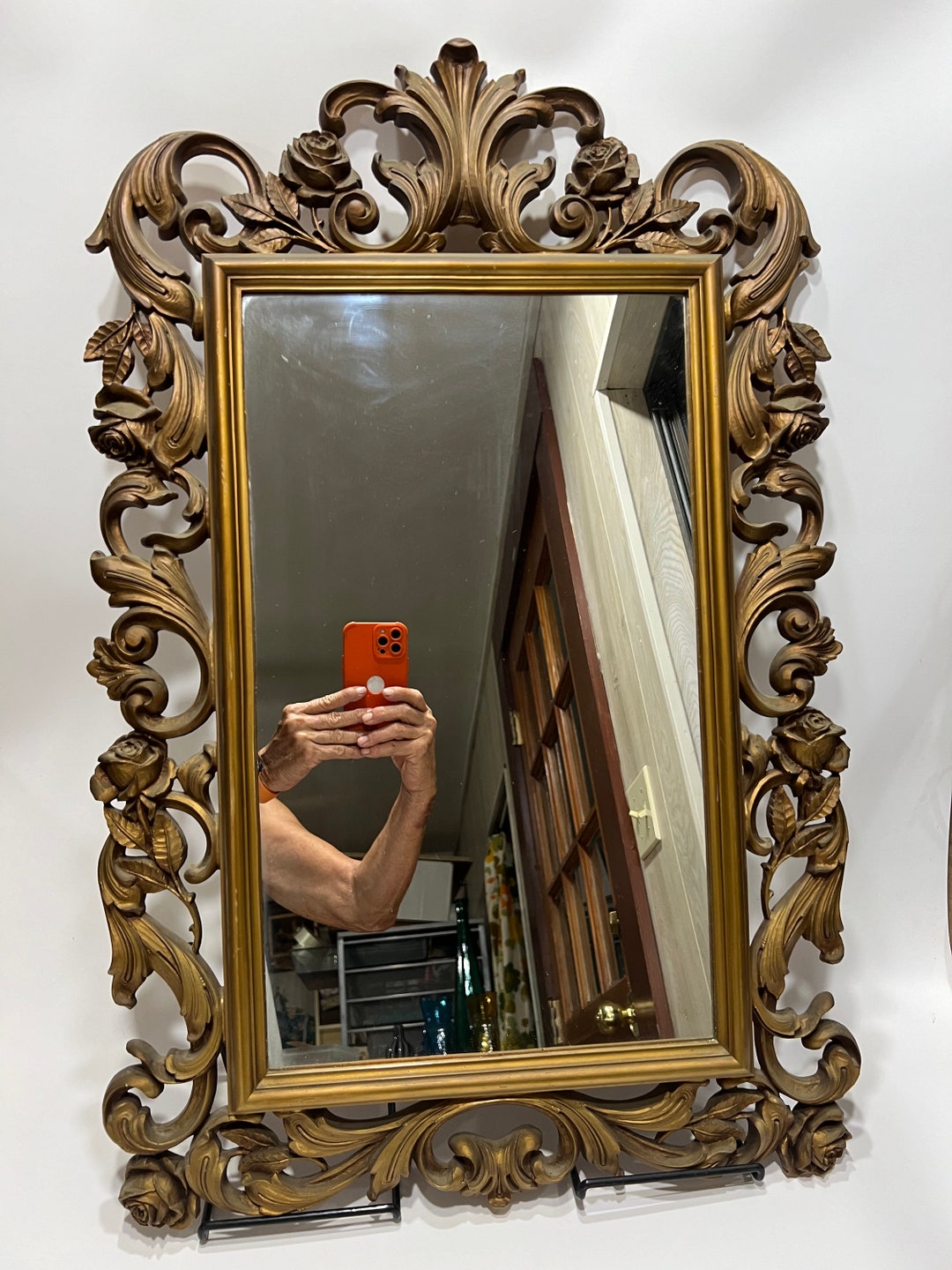 1970s Homco Mirror Ornate Scrolls and Roses in Antique Gold Color 19 X ...