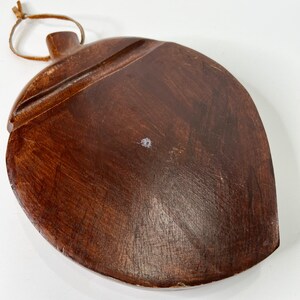Vintage Wood Bowl With Acorn Shape Walnut Wood Leather Hanging Loop 11 ...