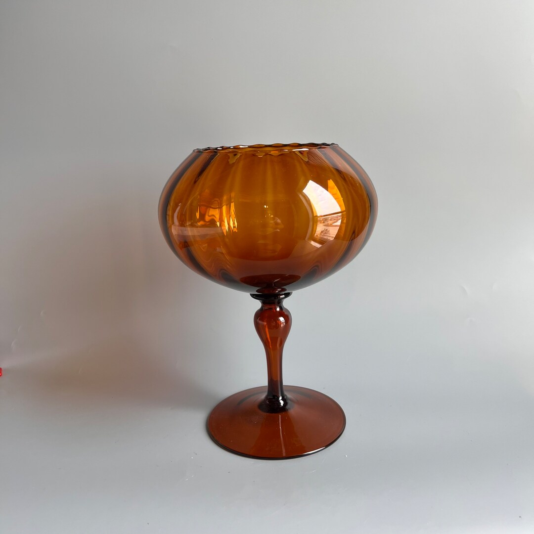 Vintage Compote Large Amber Empoli Pedestal Vase Snifter 10" - Etsy