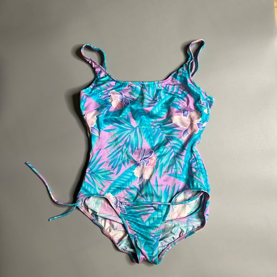 Vintage Bathing Suit 70s 80s Swimwear Tropical Floral… - Gem
