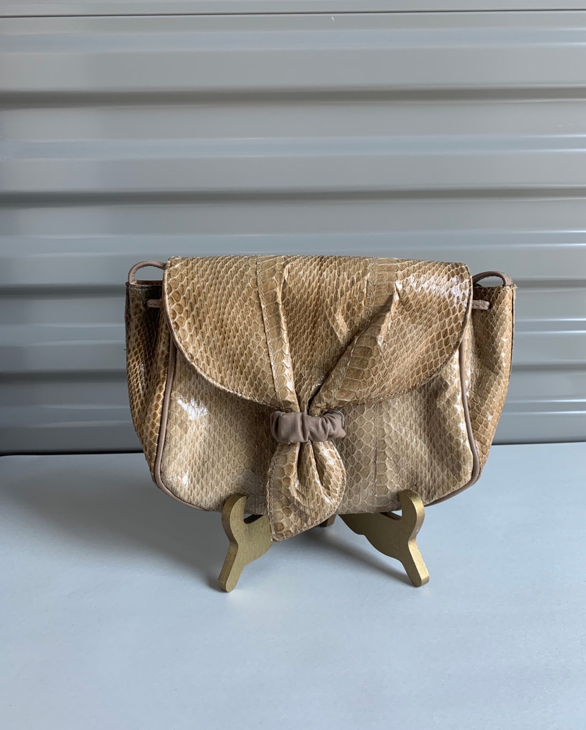 1980s Snake Skin Clutch With Shoulder Strap Brown by Clemente - Etsy