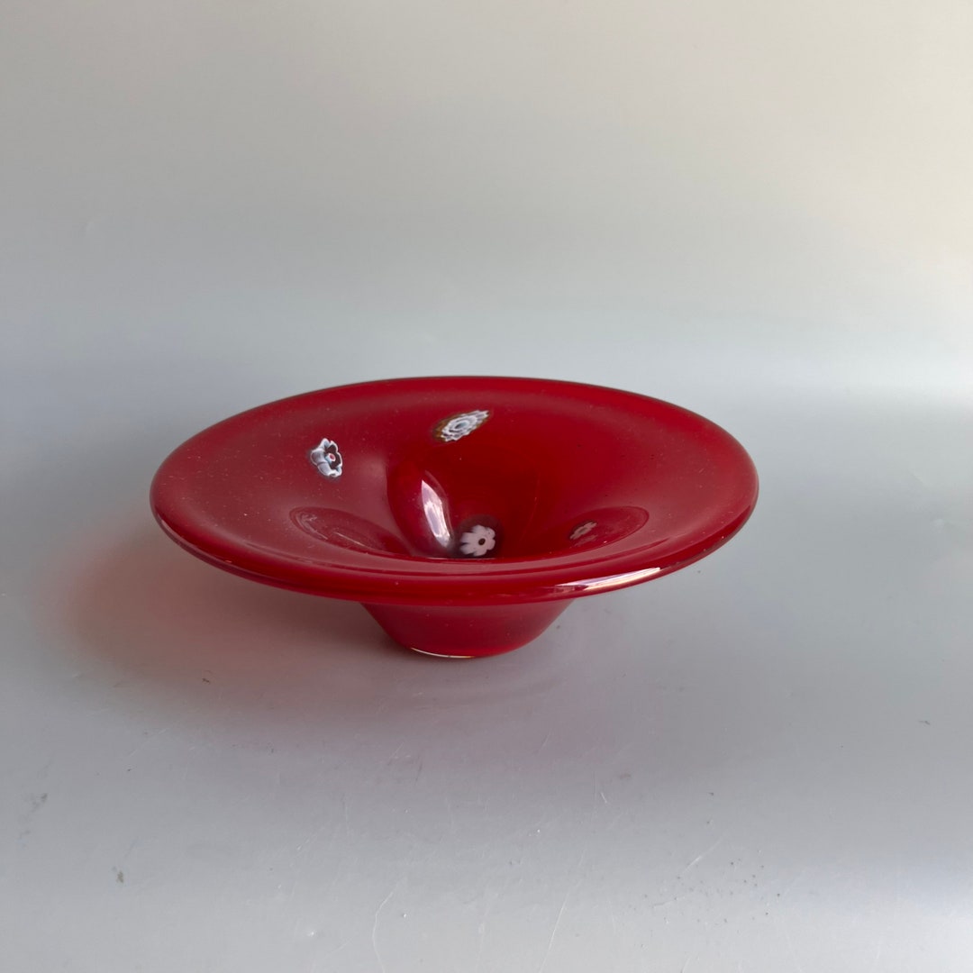 Vintage Red Art Glass Bowl Murano Style With Flower Spots - Etsy