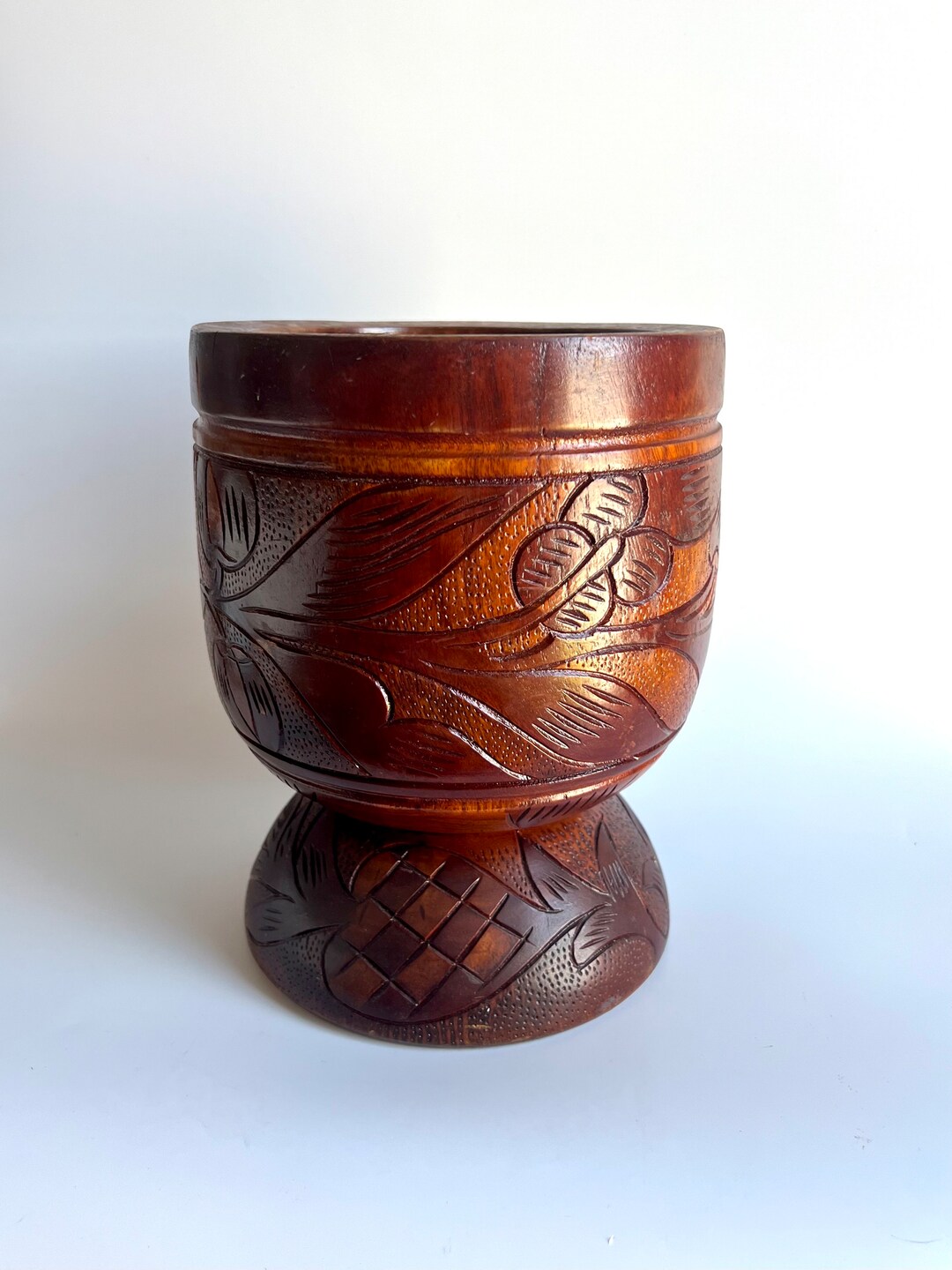 Large Wood Bowl With Pedestal and Hand Carved With Fish - Etsy