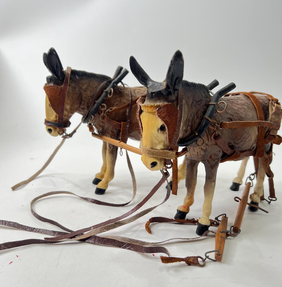 1960s Toy Mule Team 2 Hard Plastic Mules With Leather Tack Diamond ...