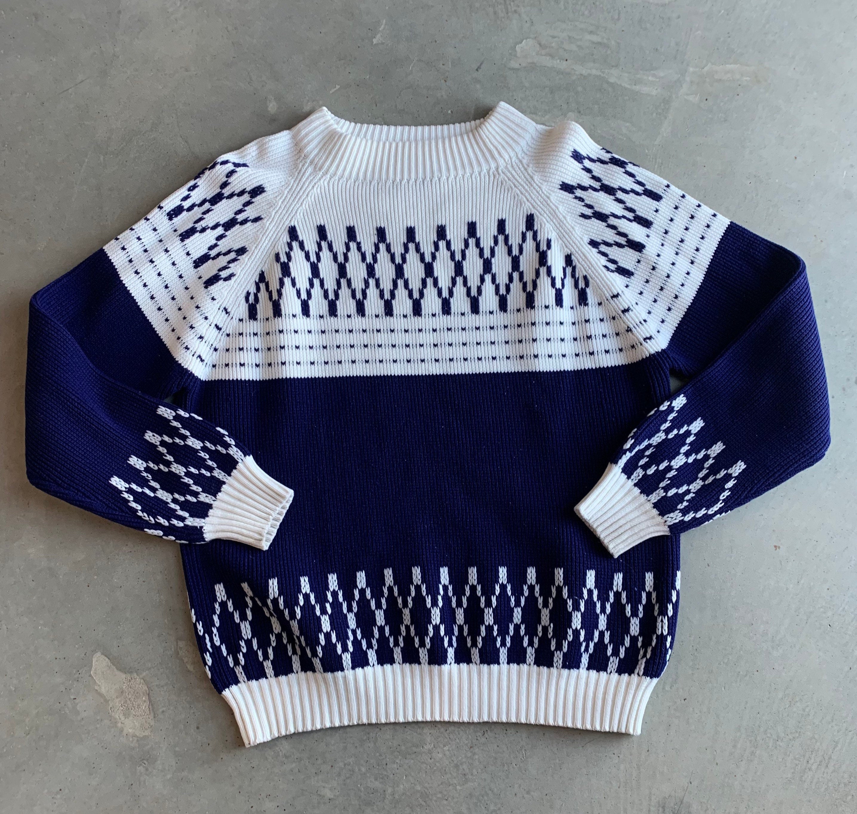 Vintage Sweater Blue and White Pullover Acrylic Ski Size Large - Etsy
