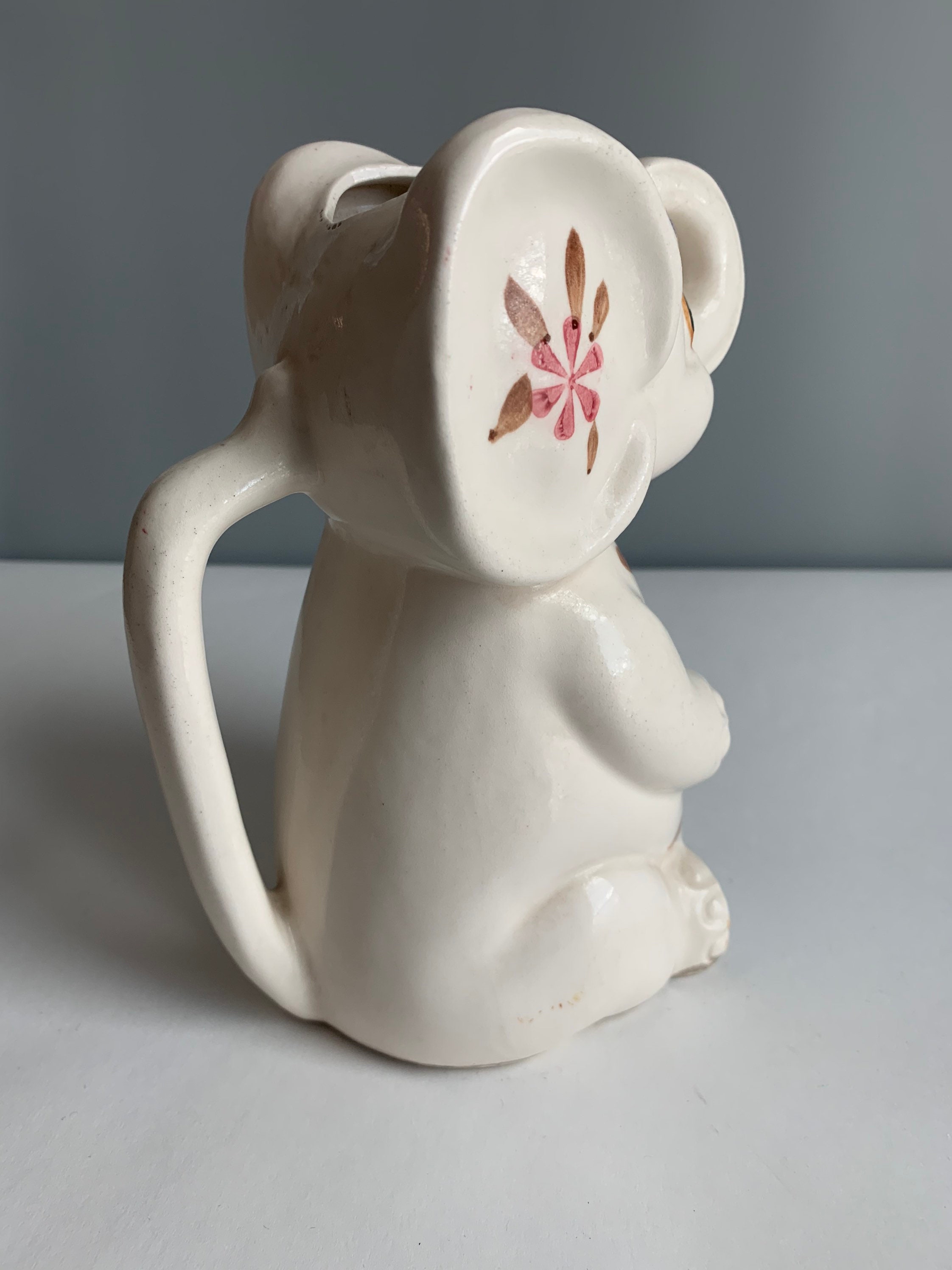 Vintage Elephant Pitcher Big Eye Trunk Up White with Hand | Etsy