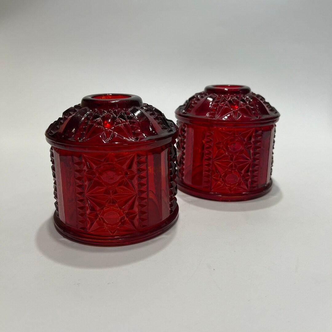 Glass Candle Holder Cover Top Only Red Flash Indiana Glass Stars and ...