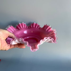Vintage Fenton Pink and White Silvercrest 11" Bowl With Ruffle Lip - Etsy