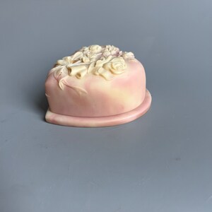 Vintage Pink Incolay Stone Type Jewelry Box Heart Shape With Flowers ...