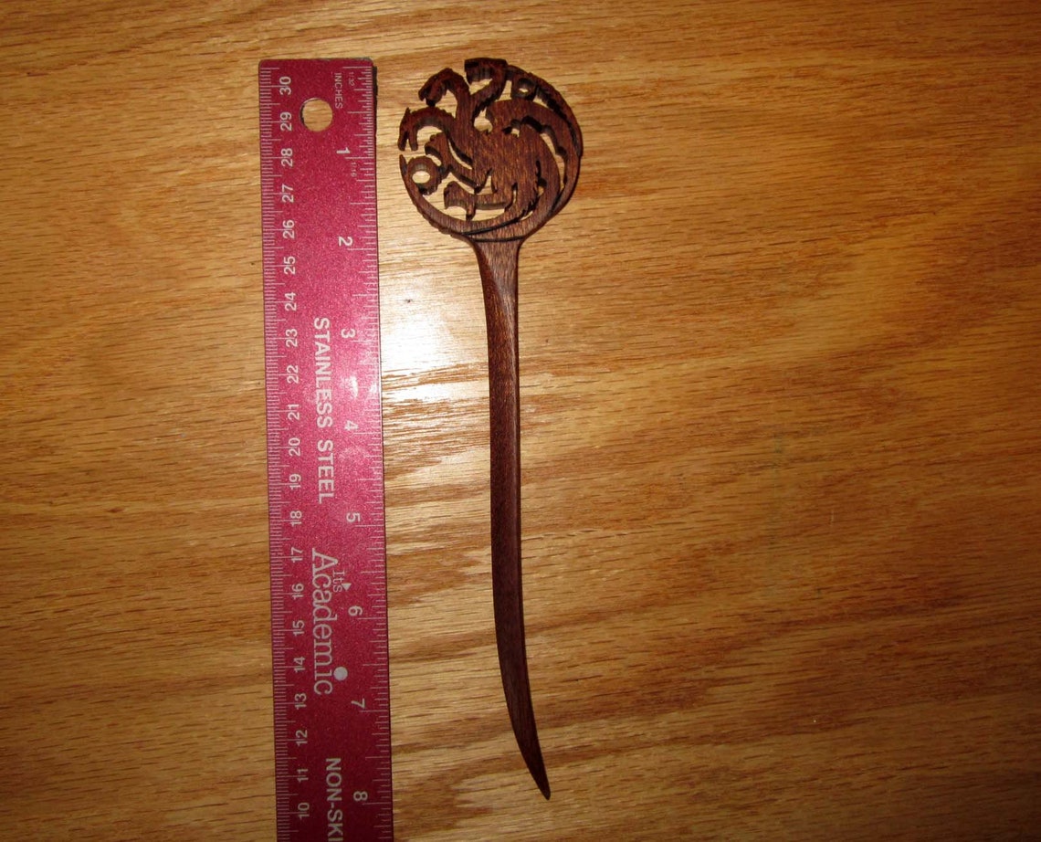 Hair Stick Three Headed Dragon Dagger Hair Toy in Mahogany - Etsy