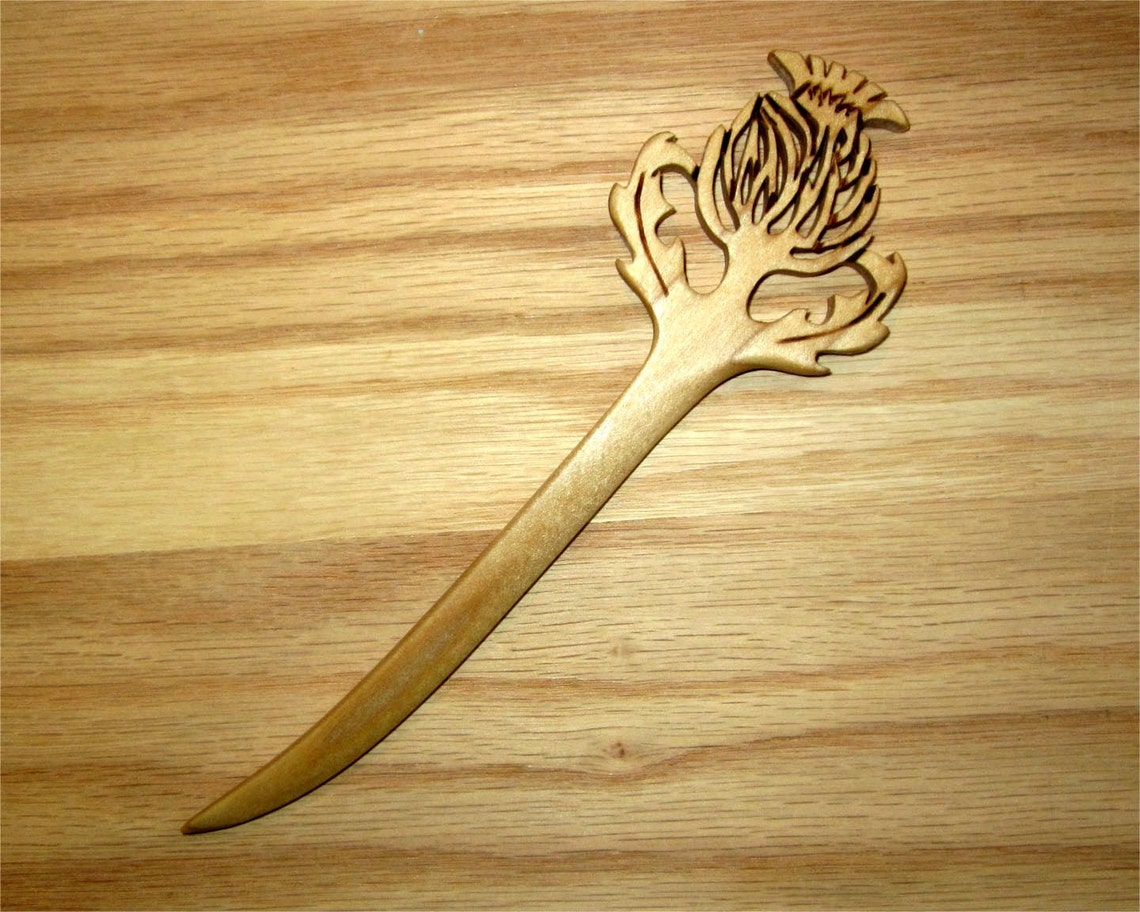 Hair Stick Scottish Thistle Dagger in Maple | Etsy