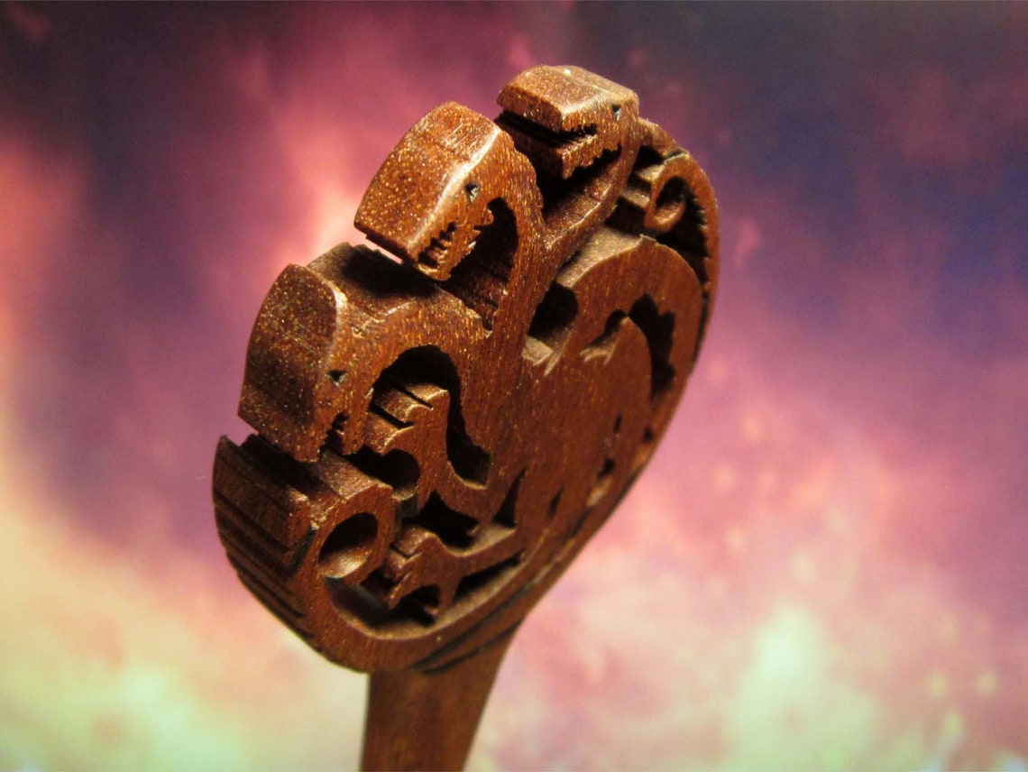 Hair Stick - Three Headed Dragon Dagger Hair Toy in Mahogany Wood - Etsy
