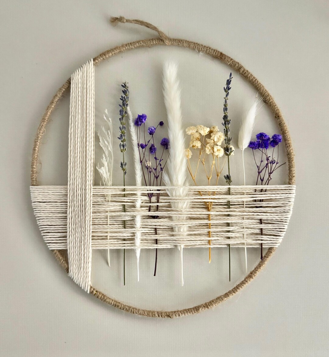 Handmade Hemp Wreath Wall Decor, Dried Floral Arrangement, Neutral Boho ...