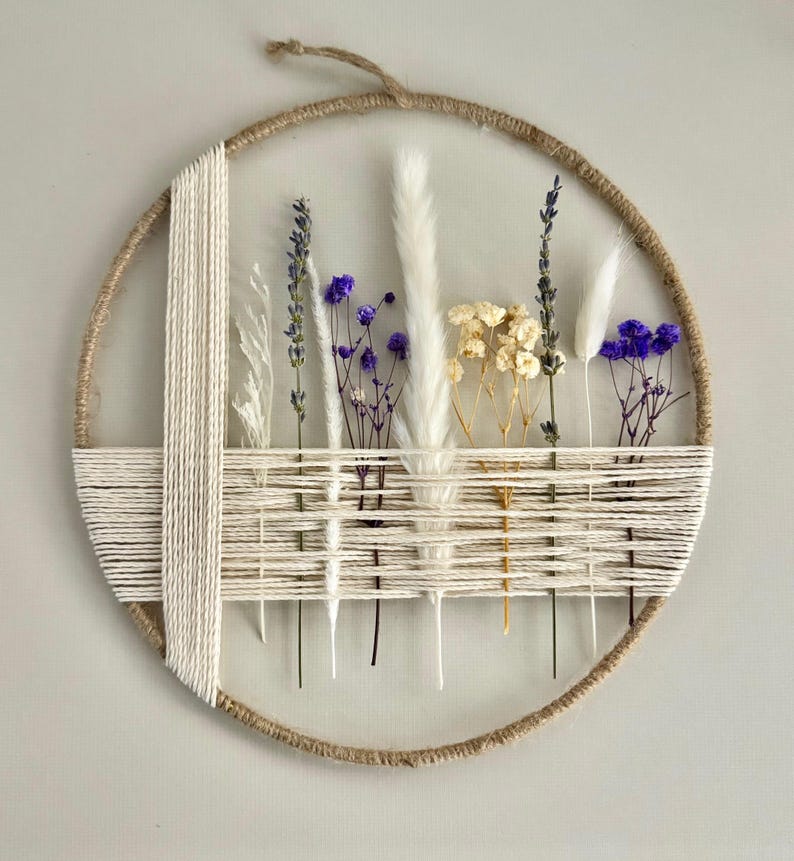 Handmade Hemp Wreath Wall Decor, Dried Floral Arrangement, Neutral Boho ...