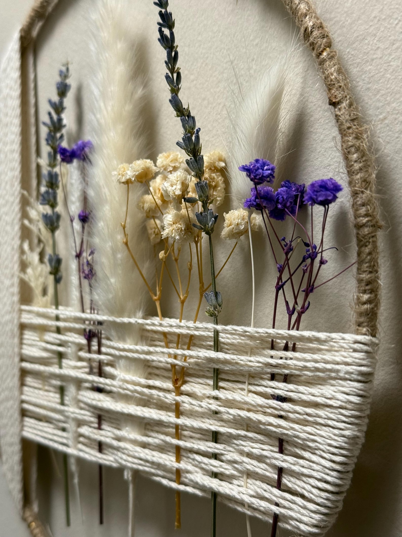 Handmade Hemp Wreath Wall Decor, Dried Floral Arrangement, Neutral Boho ...