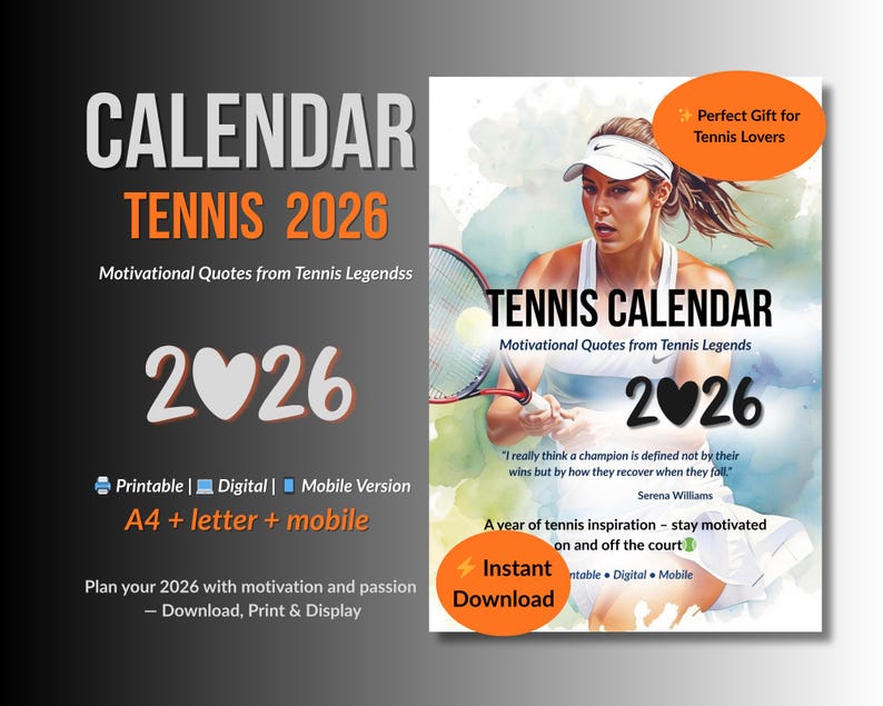 Tennis Mindset Calendar 2026 | Daily Performance Focus | Pro Player ...