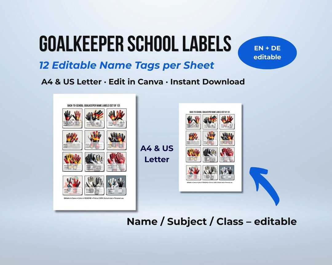 Goalkeeper School Labels: Editable Soccer Name Tags (PDF + Canva ...