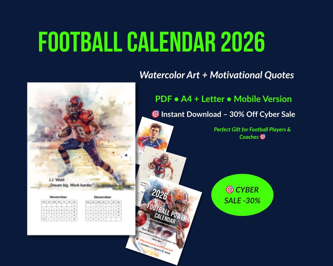 Buy Football Wall Calendar 2026 – Watercolor Quotes (PDF) Online in ...