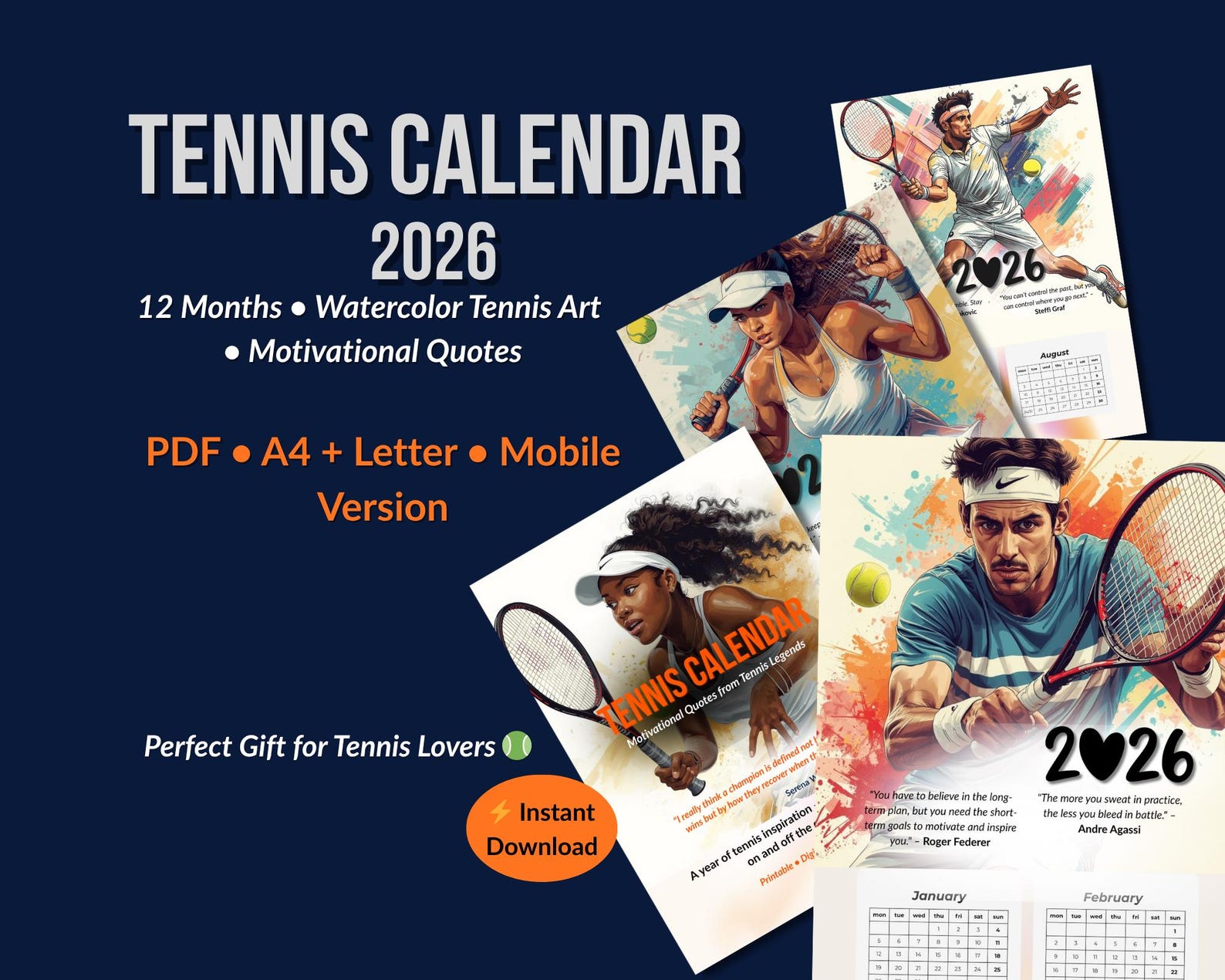 Tennis Mindset Calendar 2026 | Motivational Quotes | Gift for Players ...