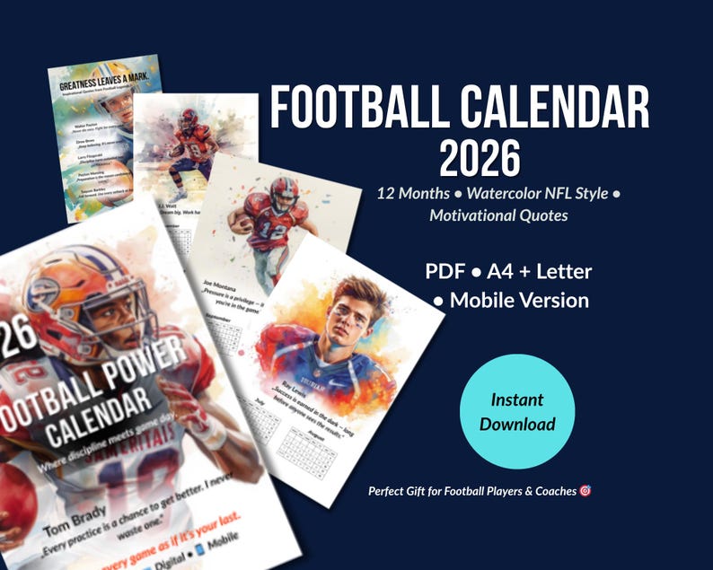 Buy Football Wall Calendar 2026 – Watercolor Quotes (PDF) Online in ...