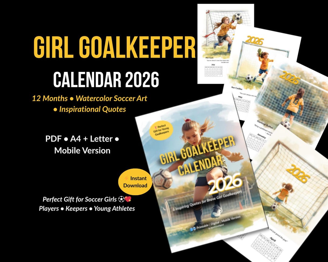 Girl Goalkeeper Calendar 2026 | Printable Soccer Gift for Girls ...