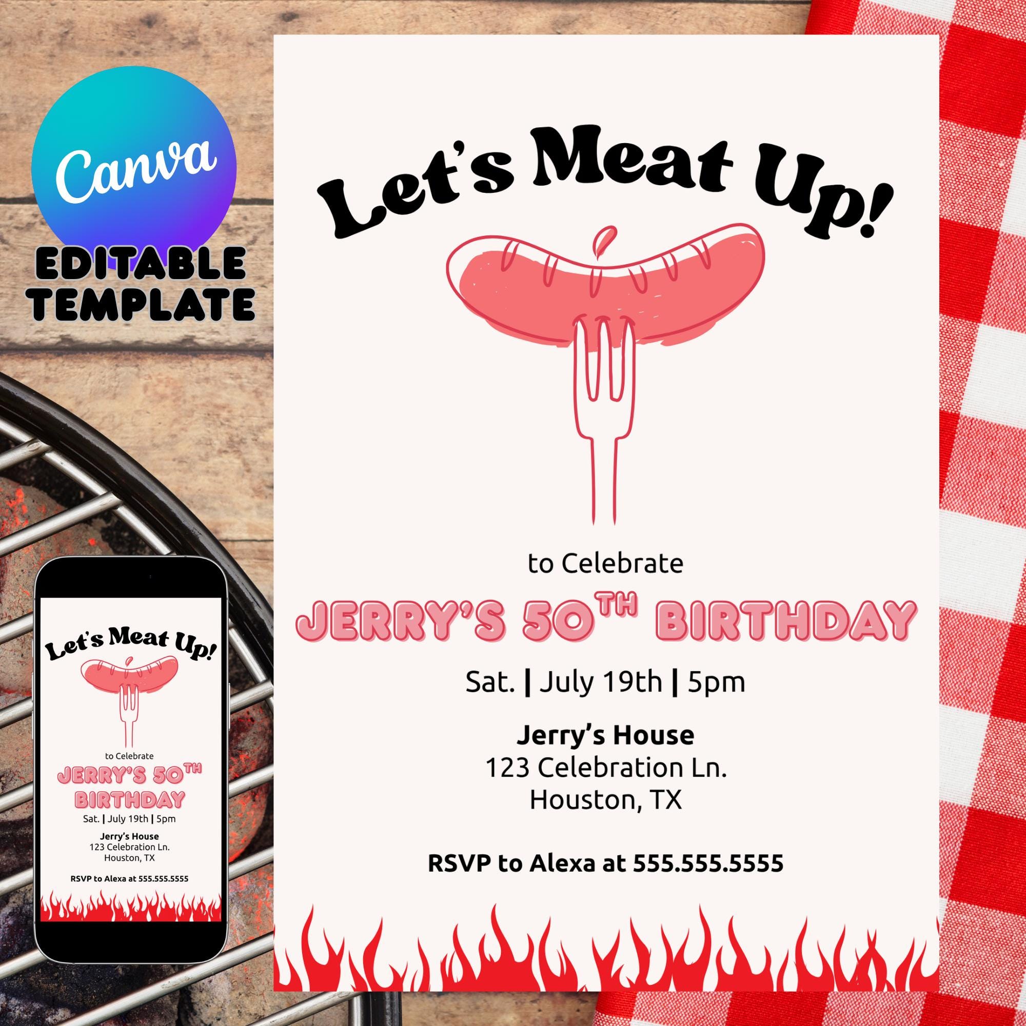 Editable BBQ Birthday Invitation Template | Grill Party | Backyard ...
