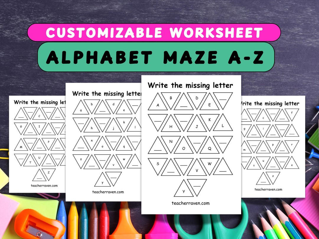 Alphabet Maze Worksheet Template: A-Z Upper & Lowercase (editable Canva ...