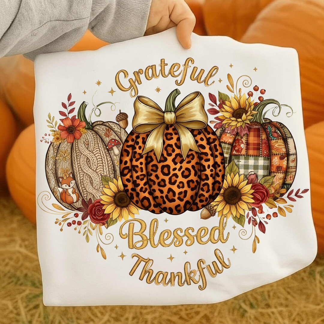 Grateful Thankful Blessed Png, Boho Fall Floral Christian Png, Faith ...