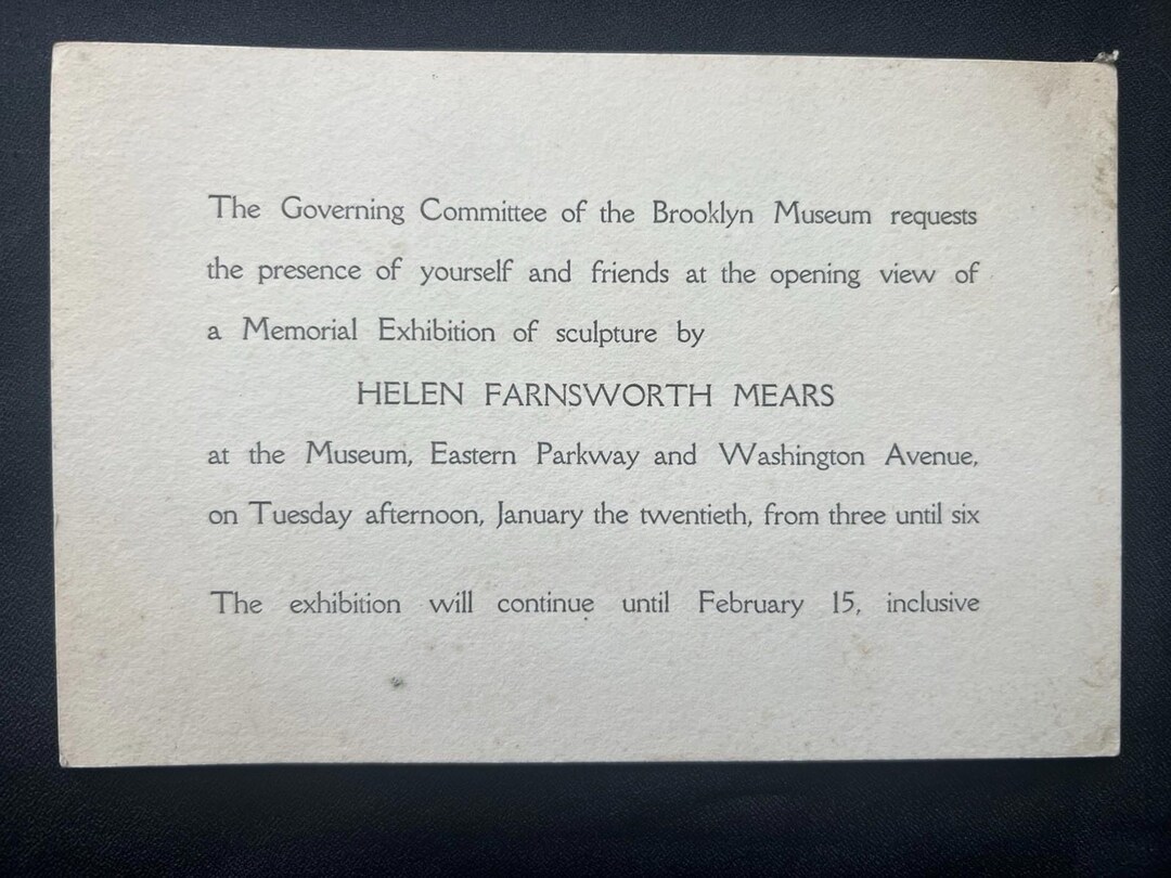 1920 Brooklyn Museum Memorial Exhibit Invite Helen Farnsworth Mears ...