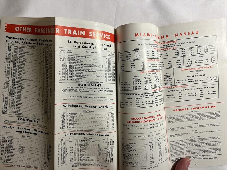 1955 Seaboard Railroad Time Tables Maps Florida Train Schedule Routes ...